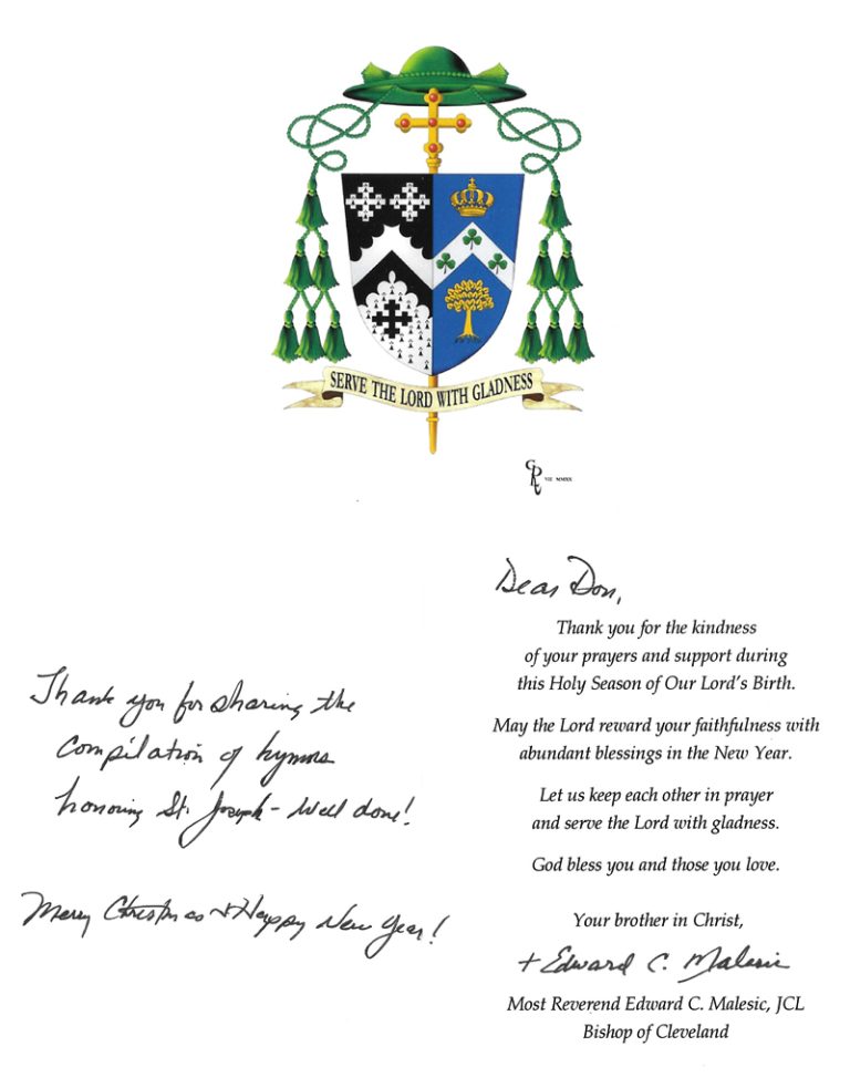 A Thank You Card from Bishop Malesic - Mother of Mercy Catholic Hymns